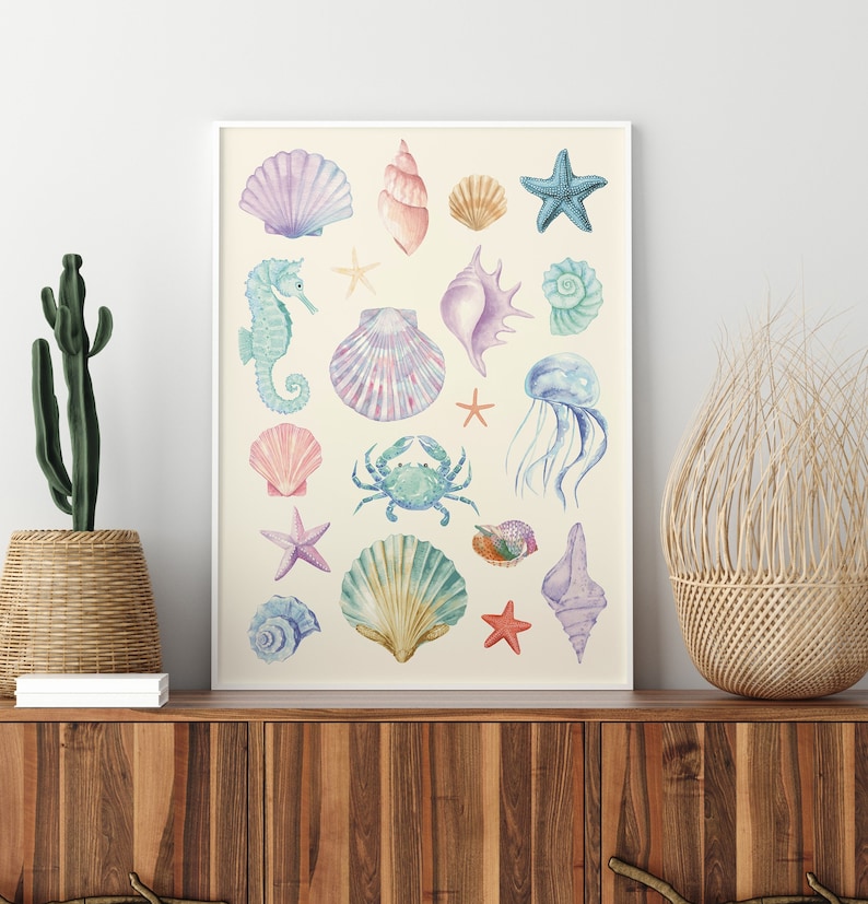 Coastal Cowgirl Dorm Decor, Preppy Seashell Wall Art, Beachy Room Art ...