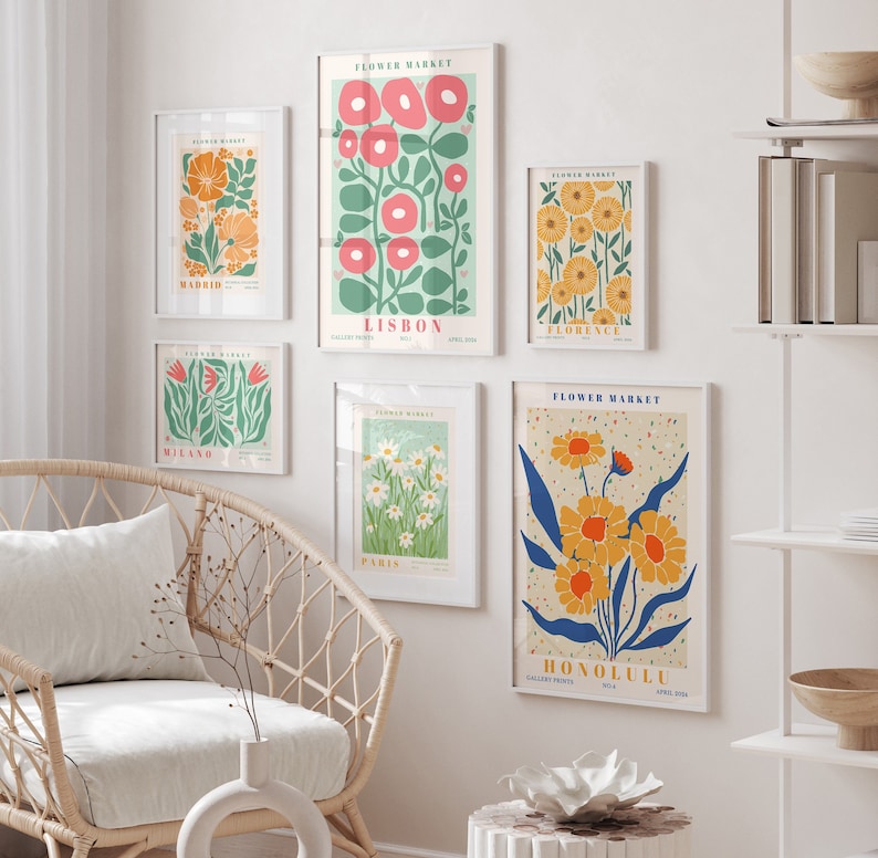 Flower Market Print Set of 16, Trendy Floral Posters, Custom Botanical ...