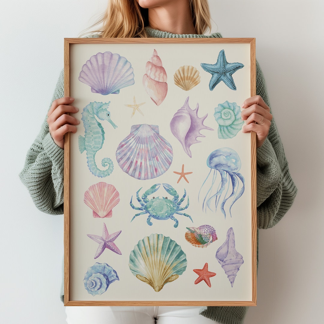 Coastal Cowgirl Dorm Decor, Preppy Seashell Wall Art, Beachy Room Art ...