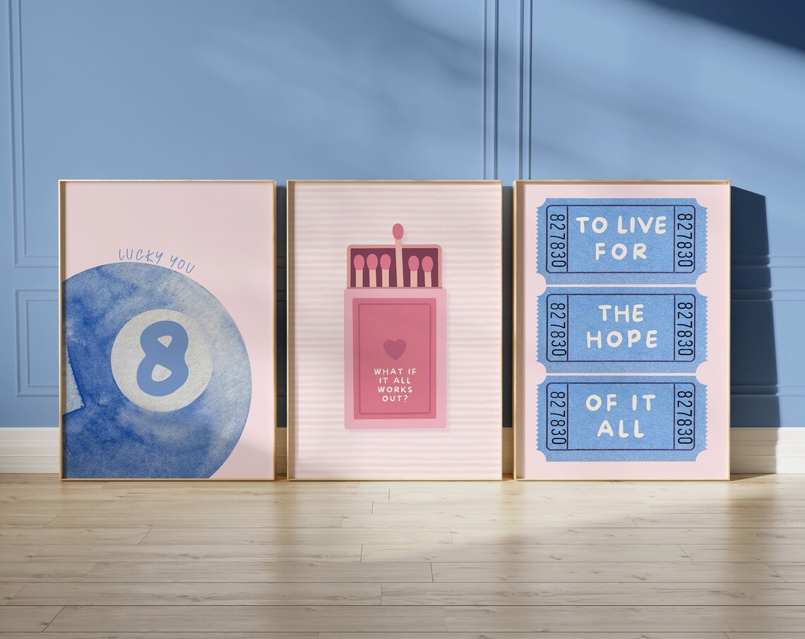 Preppy Dorm Art Prints: Cheetah, Matchbox, 8 Ball (set of 8) (digital ...