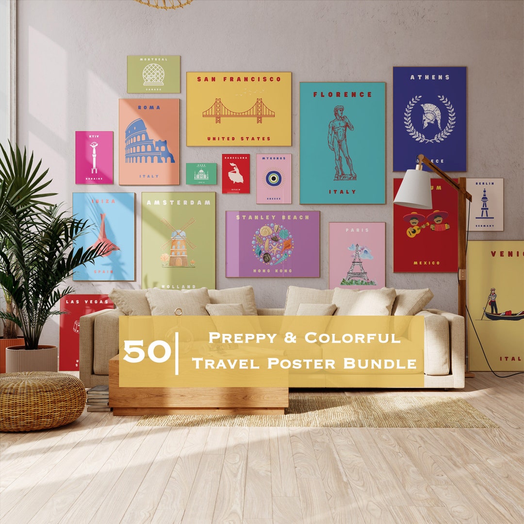 Preppy Travel Poster Set: 50 Vintage Style Prints, Digital Download - Etsy