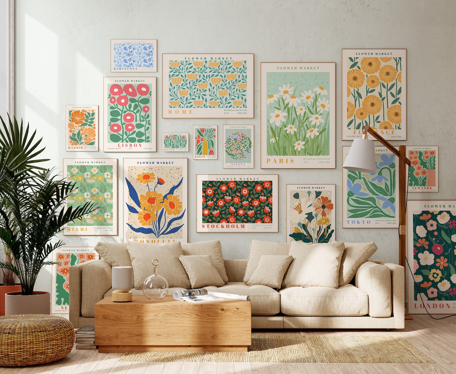 Flower Market Print Set of 16, Trendy Floral Posters, Custom Botanical ...