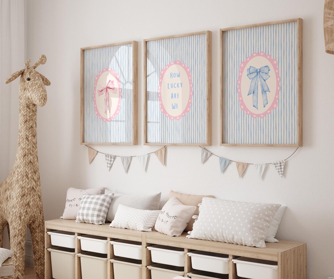 Blue and Pink Watercolor Stripes Preppy Set of 3, Trendy Girls Dorm ...
