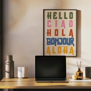 Colorful Hello Print, Modern Typography Poster, Retro Gallery Wall Art ...