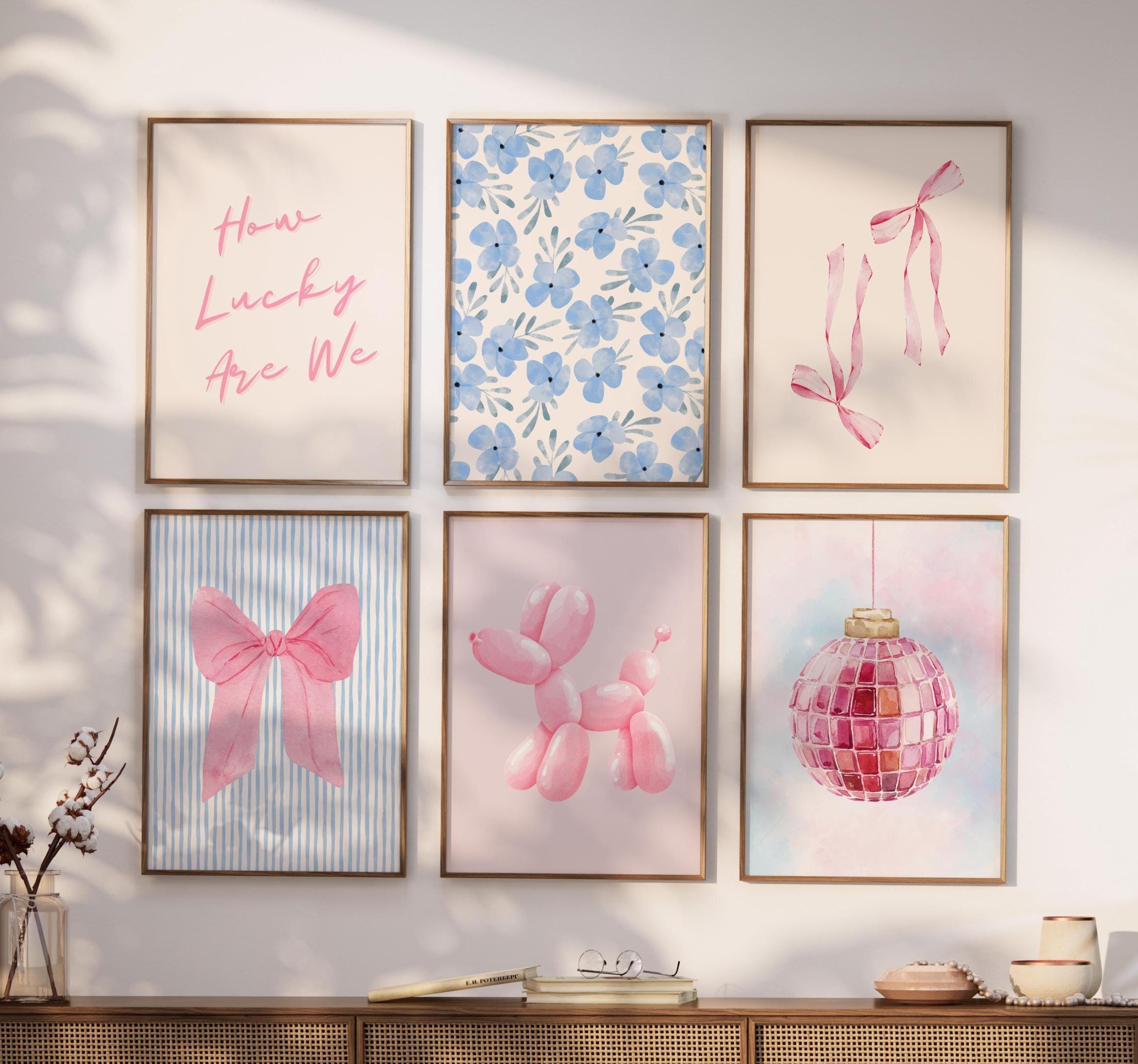 Blue and Pink Preppy Set of 8, Aesthetic Coastal Wall Art, Trendy Girls ...