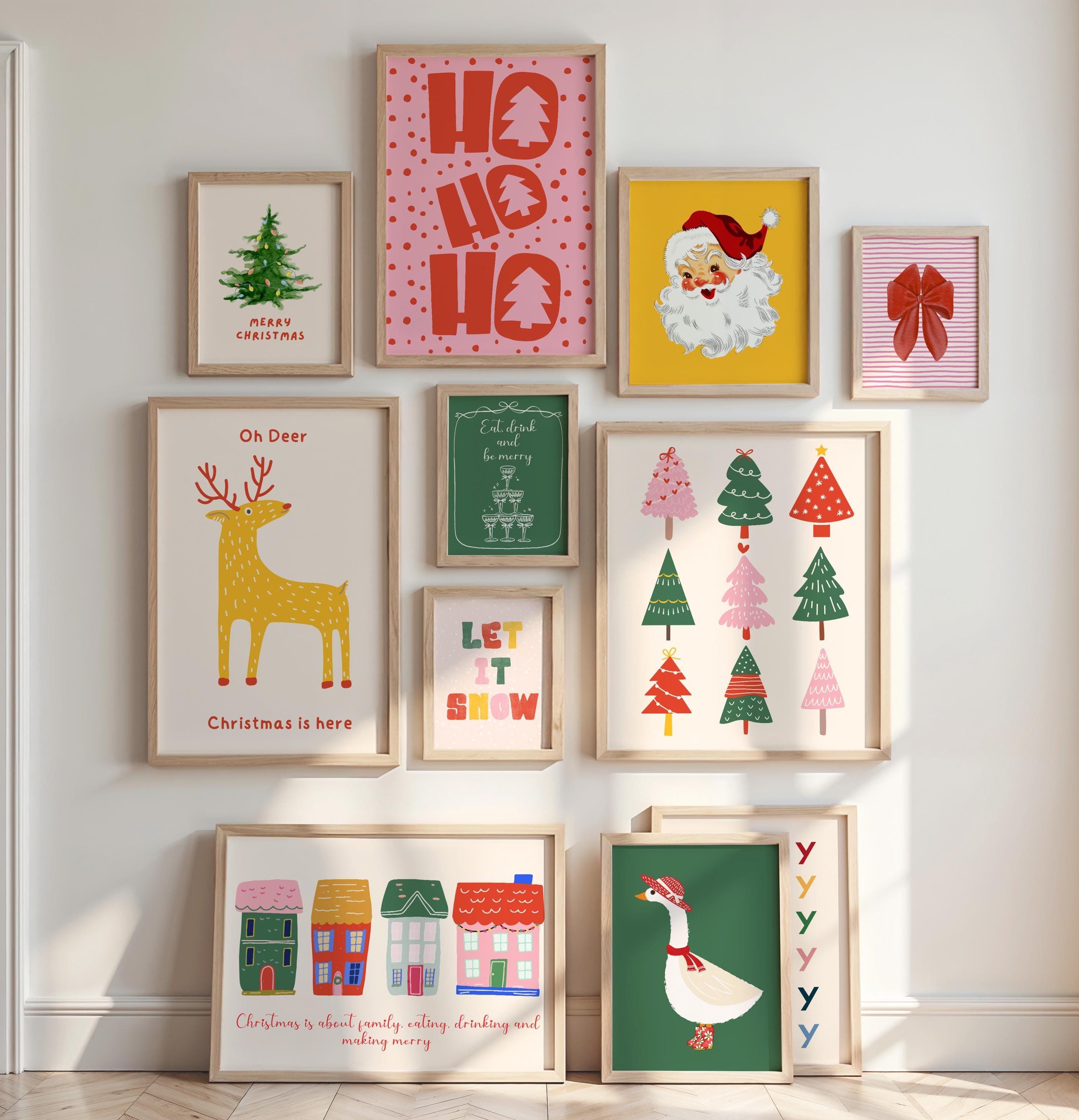 Set of 10 Christmas Wall Art Prints, Trendy Holiday Wall Decor ...