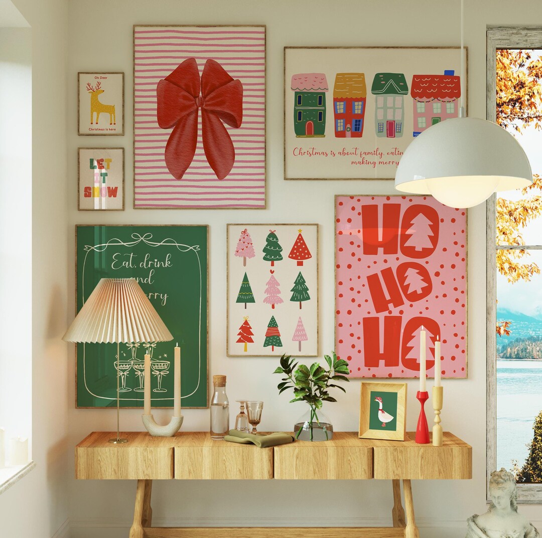 Set of 10 Christmas Wall Art Prints, Trendy Holiday Wall Decor ...