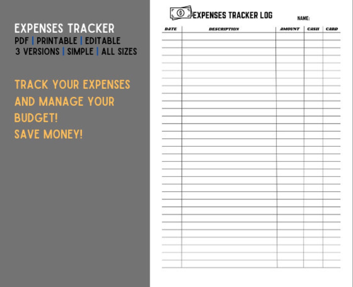Expenses Tracker | Expenses Tracker Log | Digital Expenses Tracker ...