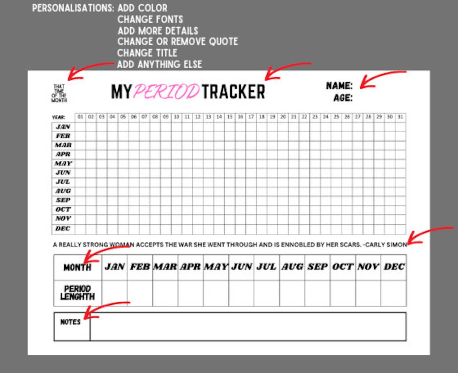 Digital Period Tracker | Printable Period Tracker | My Period Tracker ...