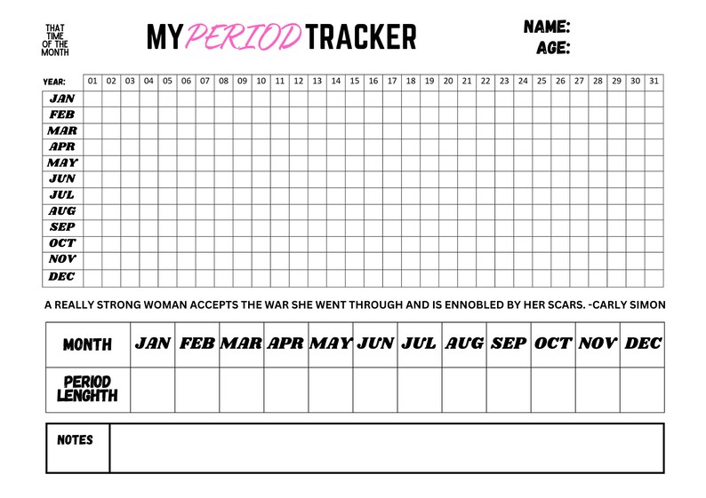 Digital Period Tracker | Printable Period Tracker | My Period Tracker ...
