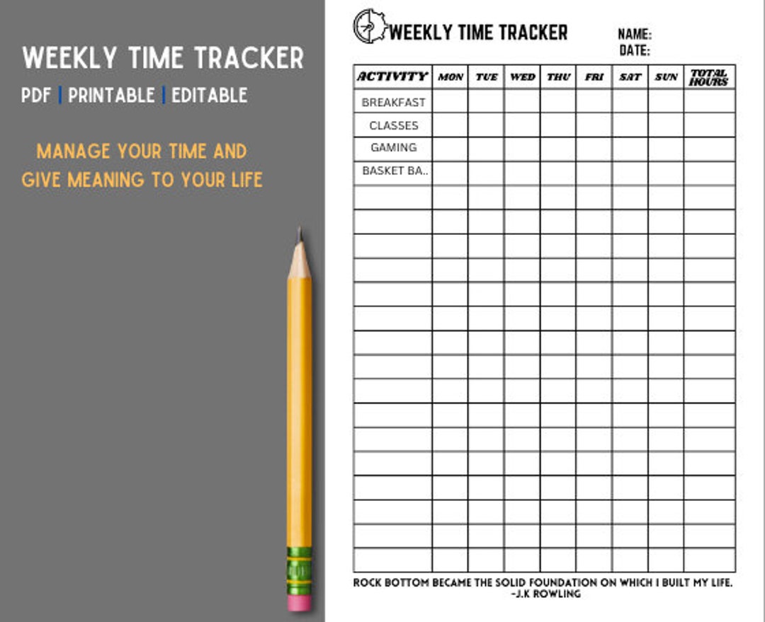 Time Tracker Print | Digital Time Tracker | Time Table | Time Log | Printable Time Schedule ...