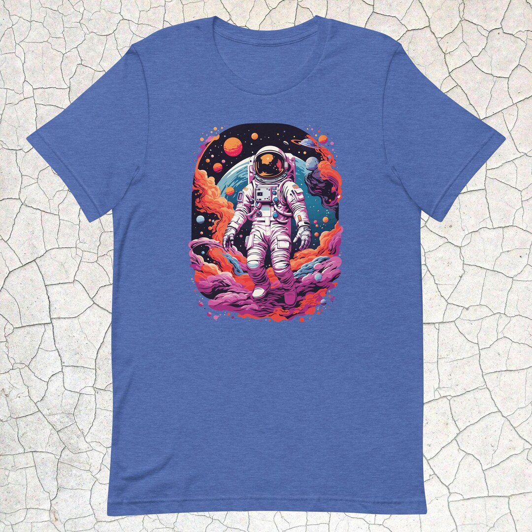 Galactic Explorer Tee, Vibrant Astronaut Print T-shirt, Soft Unisex ...