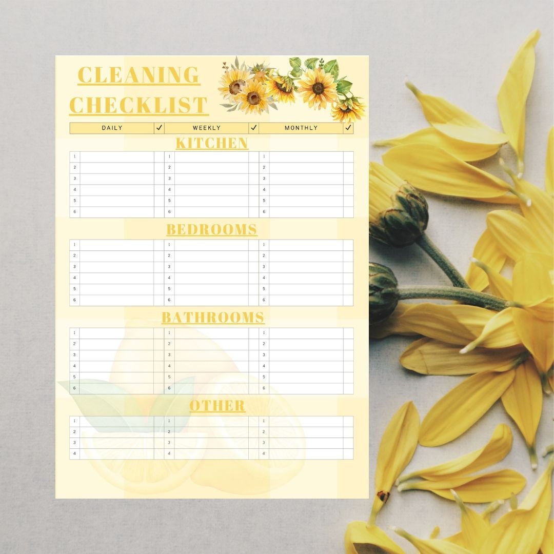 Cleaning Schedule and Tracker. Lemon Yellow Inspired PDF. - Etsy
