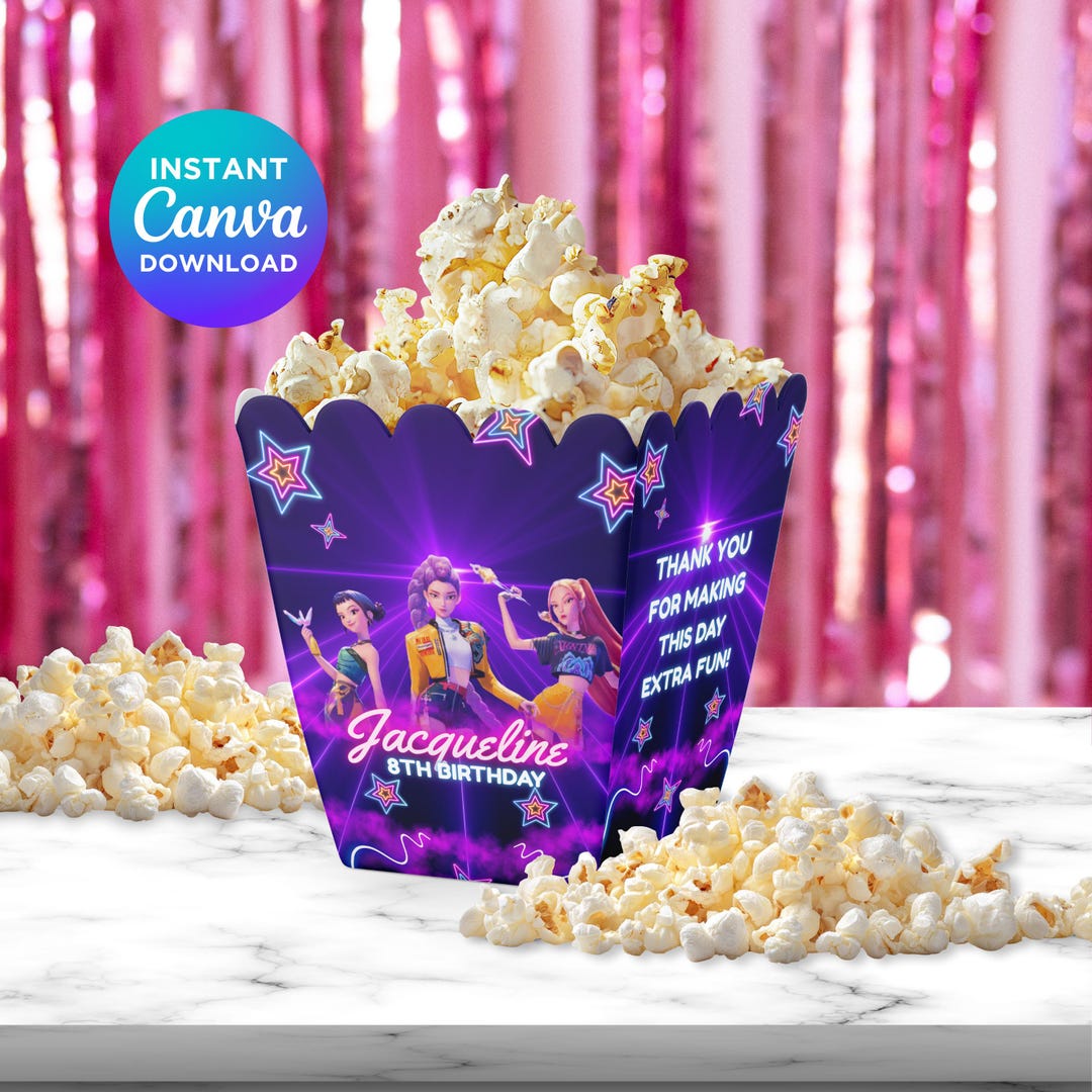 Editable K-pop Demon Hunter Popcorn Favor Box | Instant Digital ...