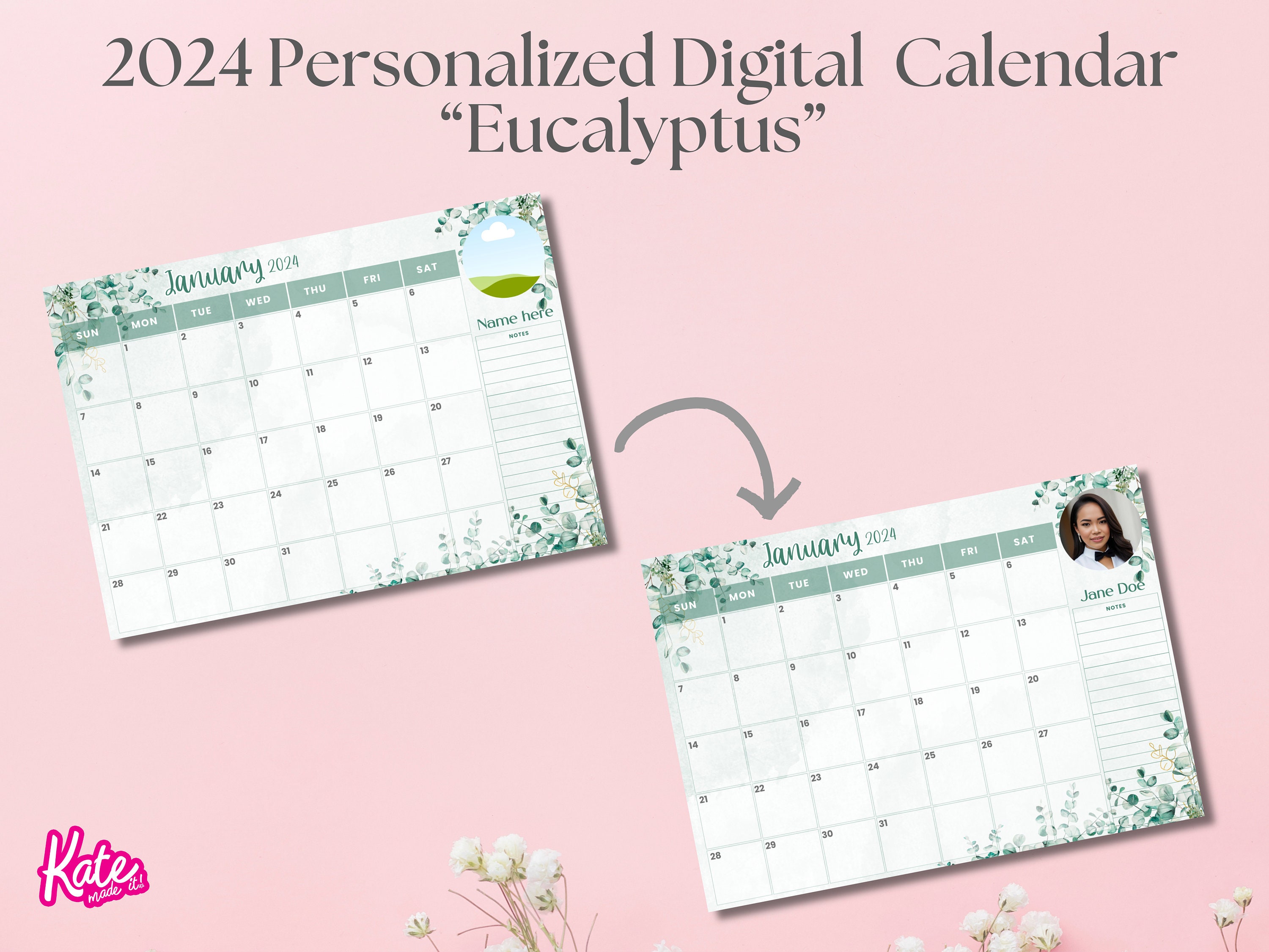 2024 Personalized Eucalytus Calendar 2024 Monthly Planner Landscape ...