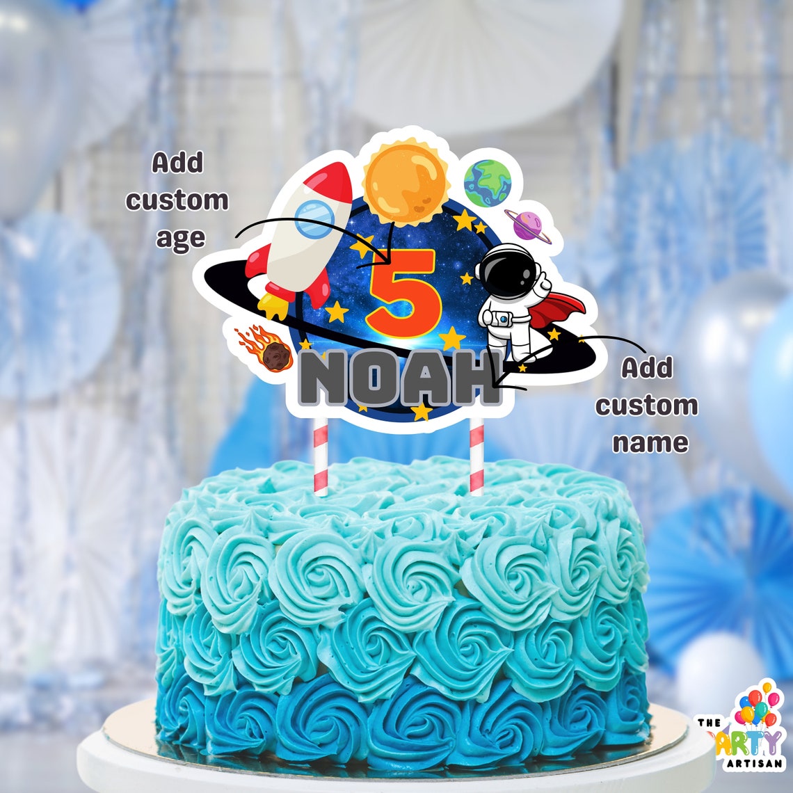 Outer Space Cake Topper, Editable Template, Name and Age, Astronaut ...