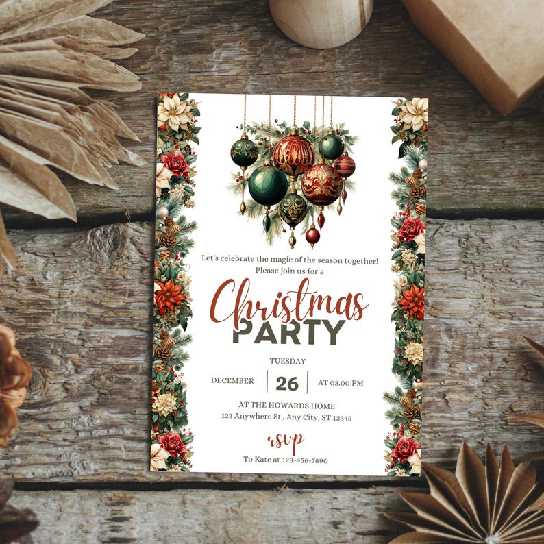 Editable Retro Christmas Invitation, Vintage Christmas Party Invite ...