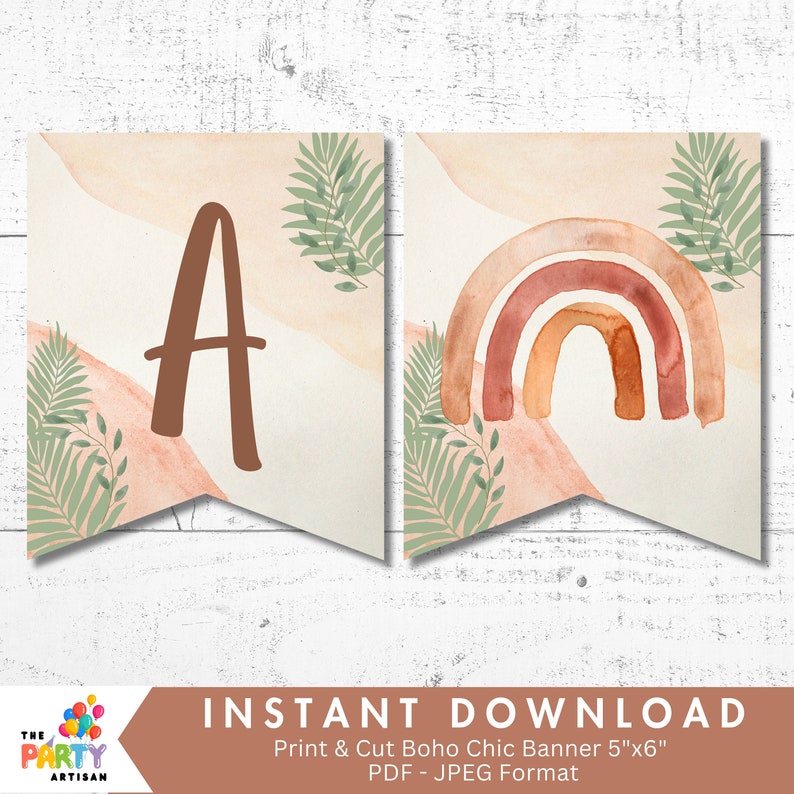 Boho Chic Birthday Banner, PRINTABLE, Happy Birthday Banner, Rainbow ...