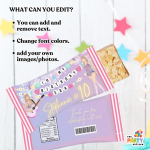 Editable Rice Krispies Wrapper, in My Birthday Era Party Favor, Swifty ...