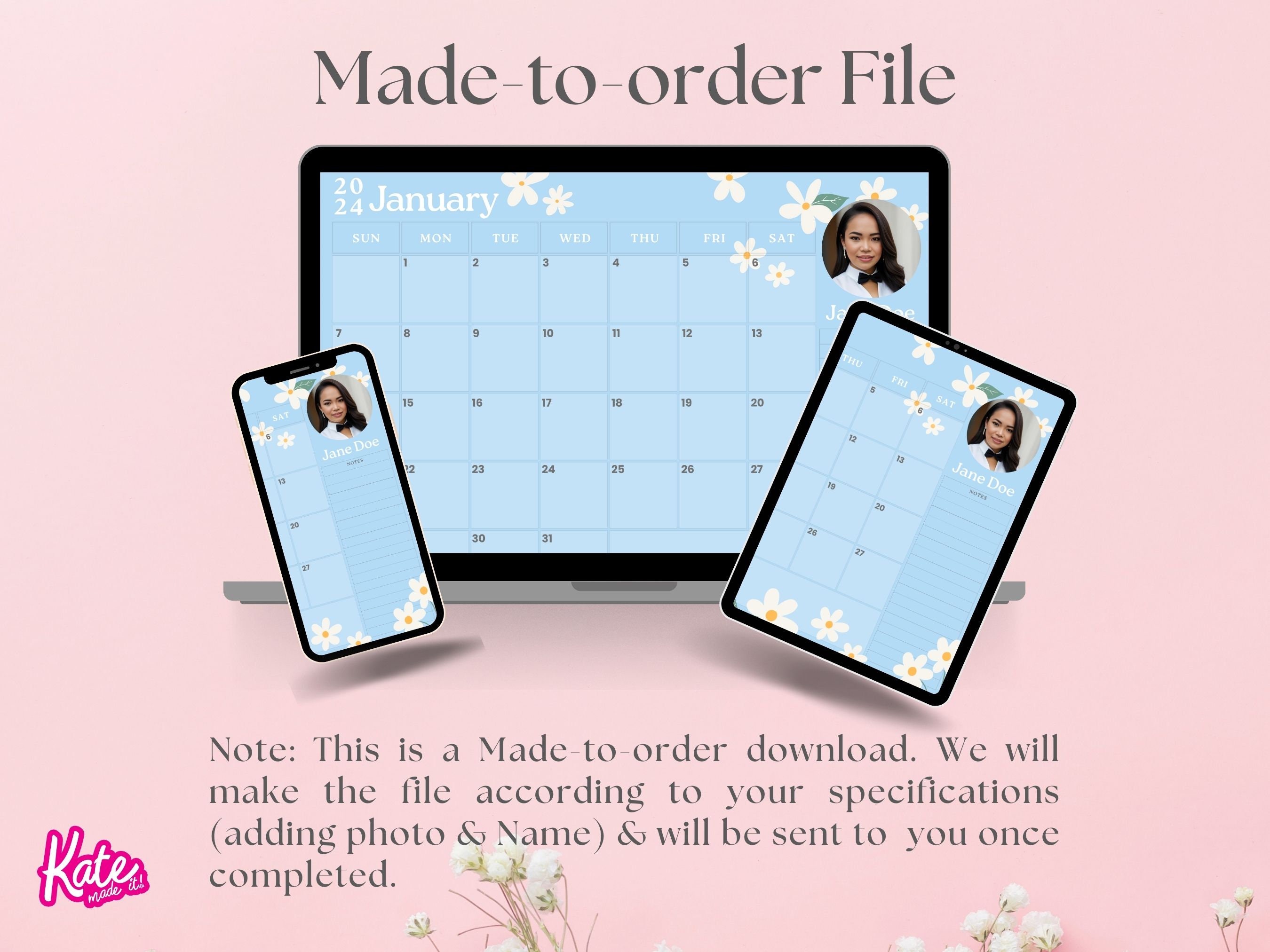 2024 Personalized Daisy Calendar 2024 Monthly Planner Landscape Monthly ...