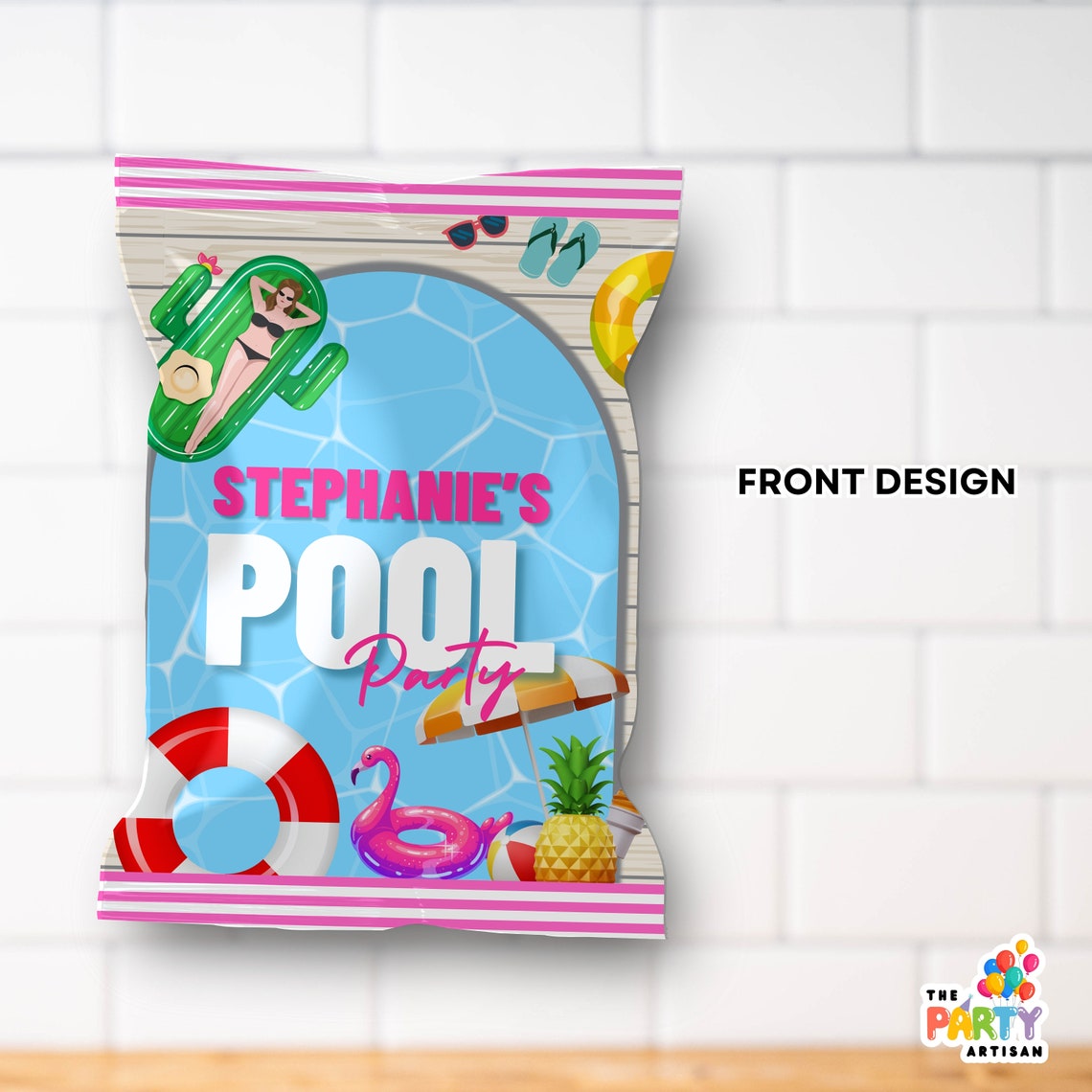 Editable Pool Party Chip Bag Wrapper Tropical Party Gender Neutral ...