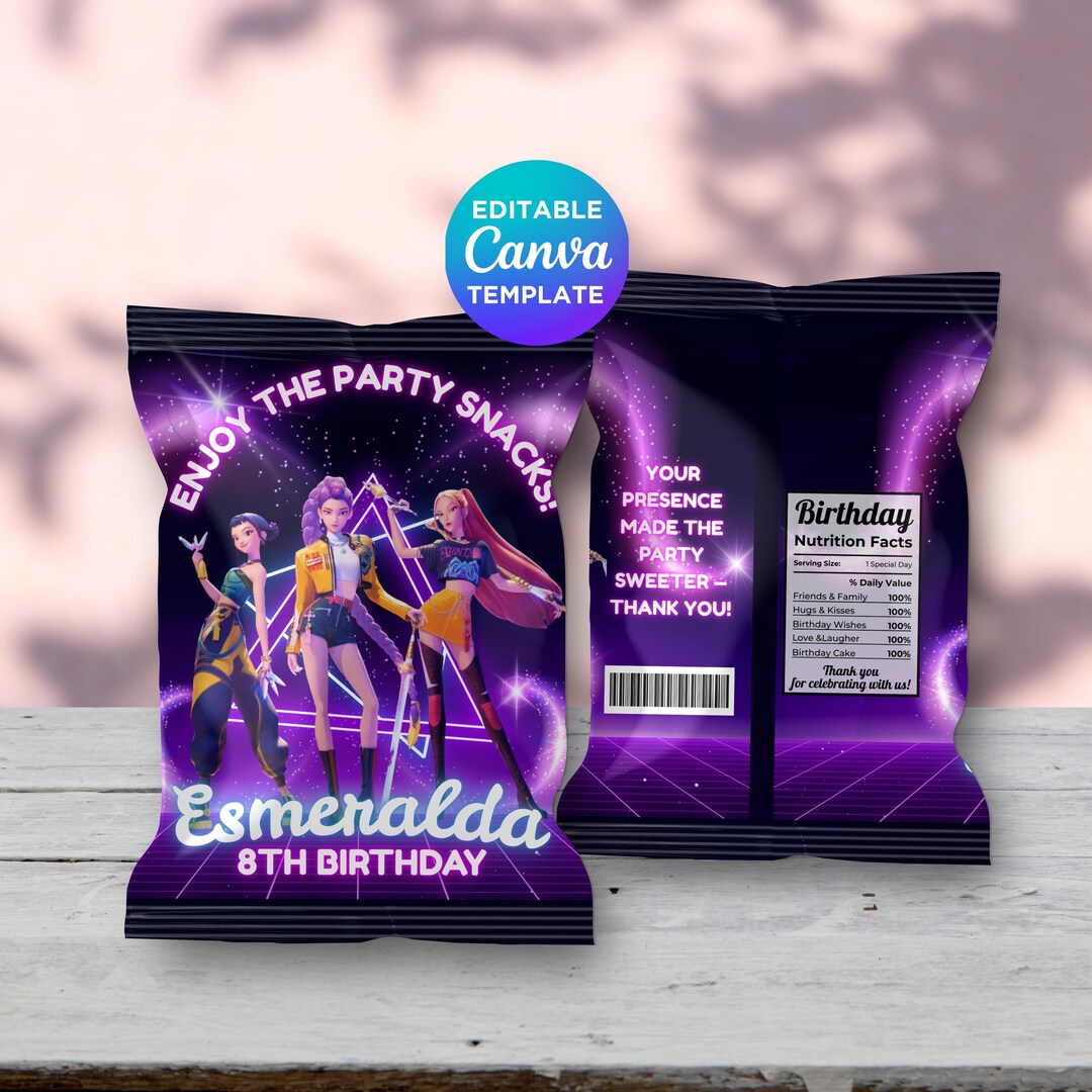 K-pop Demon Hunter Chip Bag Wrapper | Editable Digital Download ...