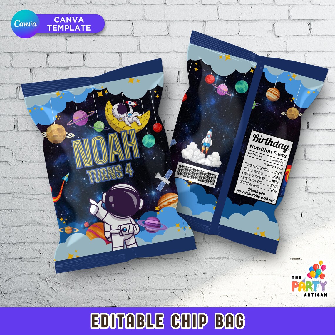 Editable Outer Space Chip Bag Labels, Galaxy Party Treats, Astronaut ...