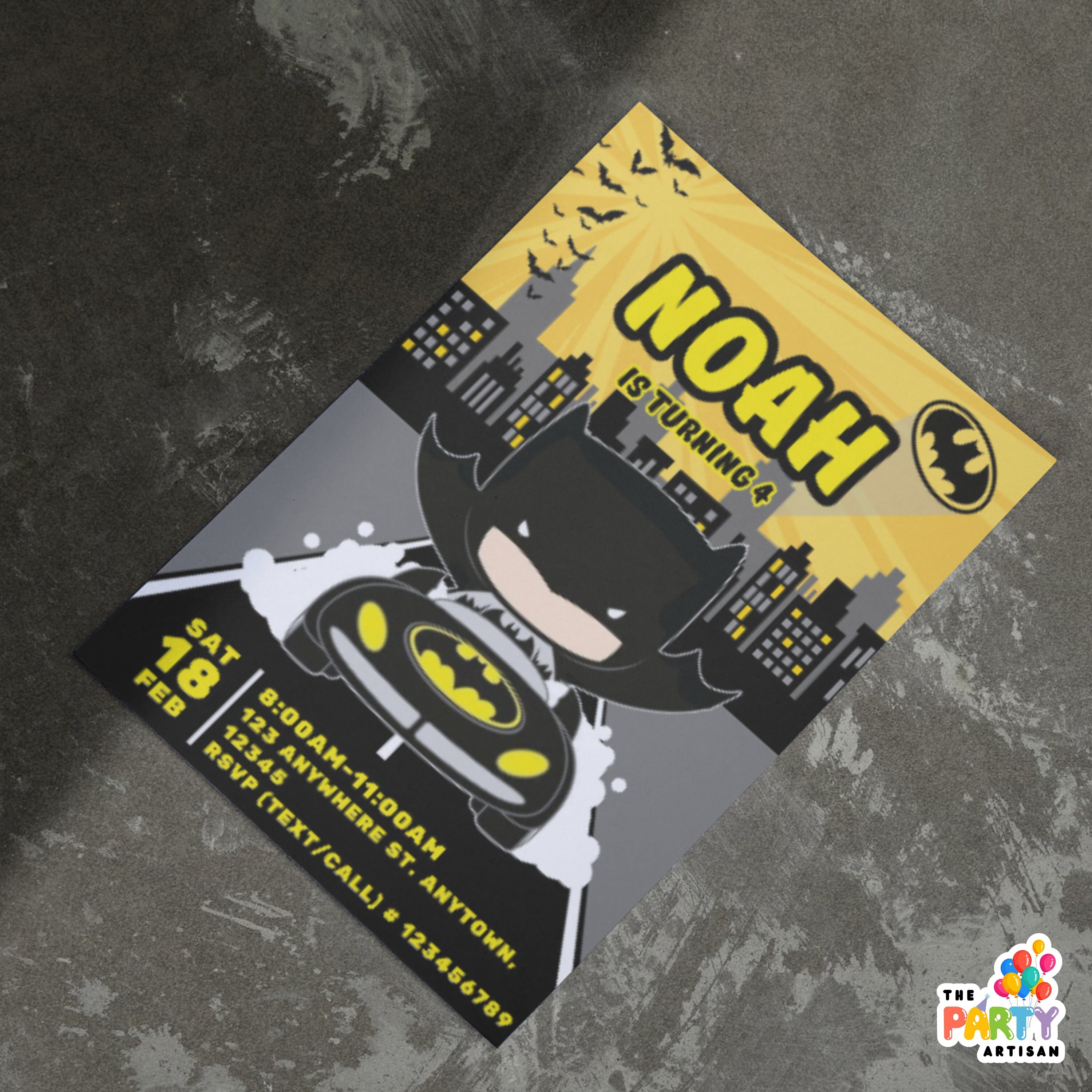 Bat Theme Superhero Birthday Invitation, Editable Canva Template, Comic ...