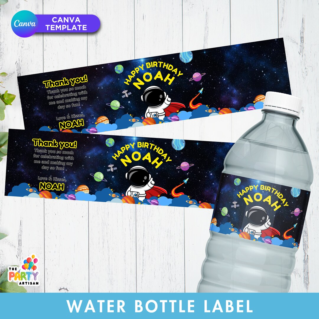 Outer Space Water Bottle Labels, Galaxy Party Treats, Astronaut Party ...