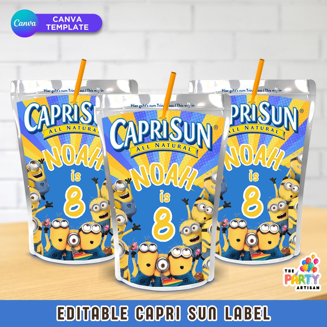 Minions Theme Juice Pouch Labels, Capri Sun Labels, Banana Party, Party ...