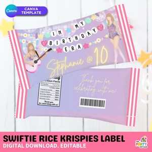Editable Rice Krispies Wrapper, in My Birthday Era Party Favor, Swifty ...