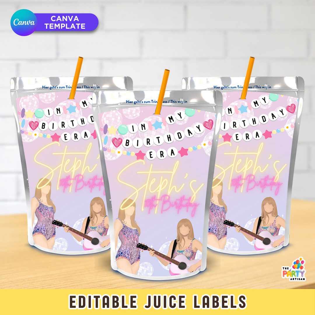 Birth-tay Juice Labels, Juice Pouch Label, Birthday Era Party Favors ...
