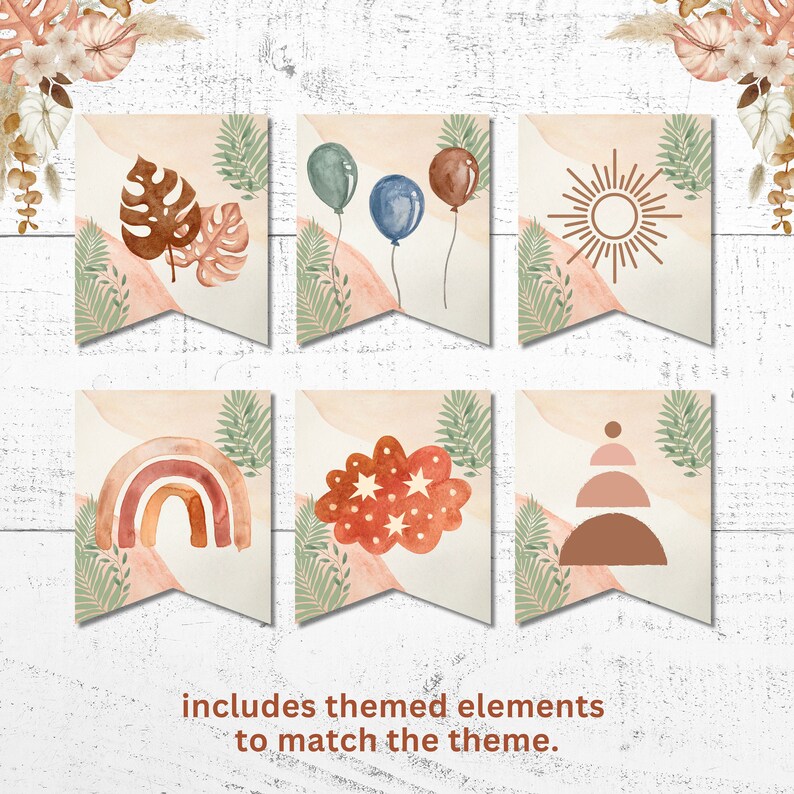 Boho Chic Birthday Banner, PRINTABLE, Happy Birthday Banner, Rainbow ...