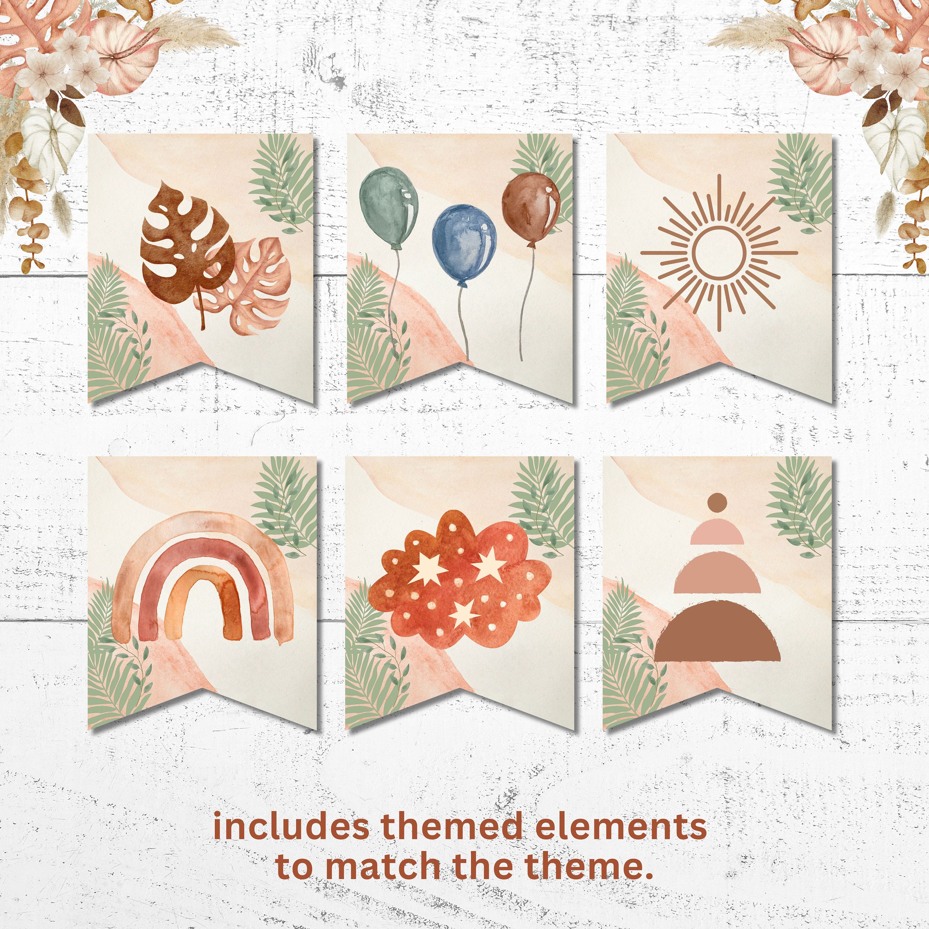 Boho Chic Birthday Banner, PRINTABLE, Happy Birthday Banner, Rainbow ...