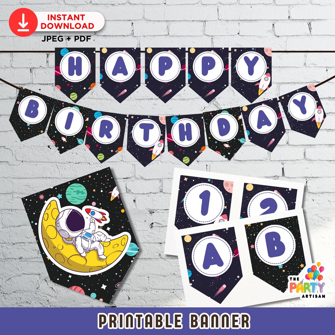 Printable Space Banner, Outer Space Party Decoration, Digital Download ...