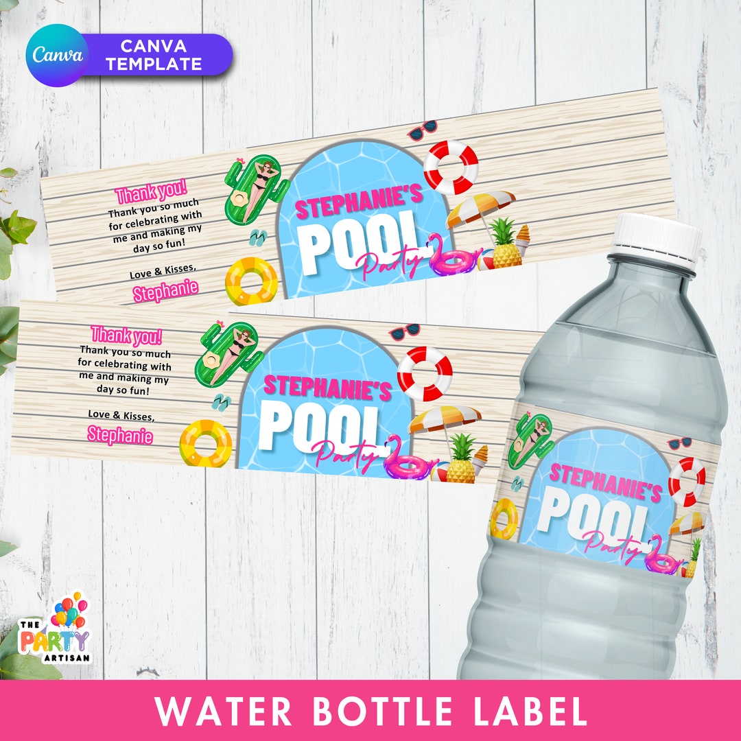 Summer Party Water Bottle Labels, Pool Party Treats, Hello Pool Party ...