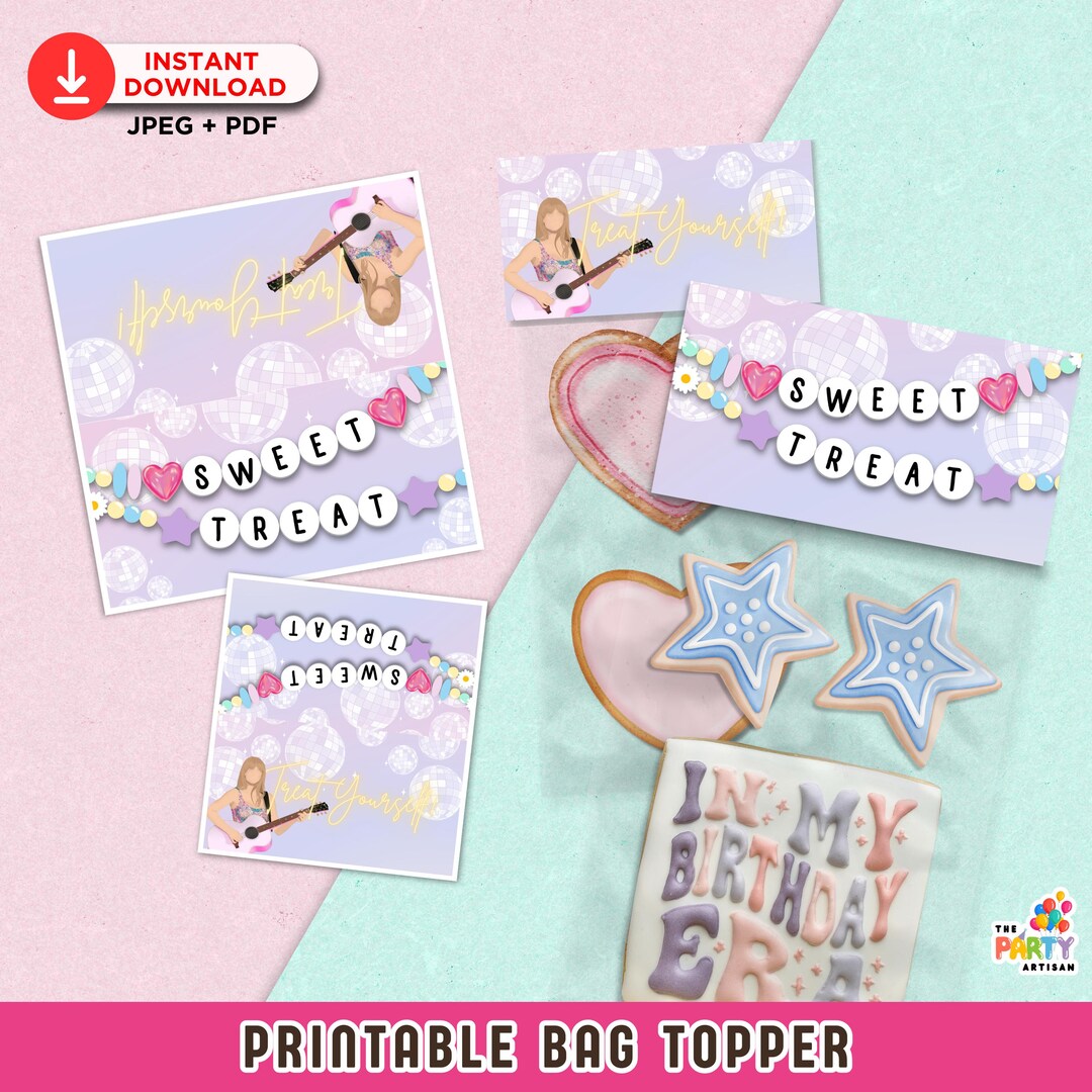 Swiftie Party Favor Tags, Birthday Treat Bag Toppers, Printable Thank ...