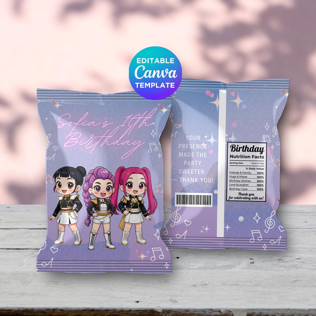 K-pop Demon Hunter Printable Chip Bag Wrapper | Editable Party Favor ...
