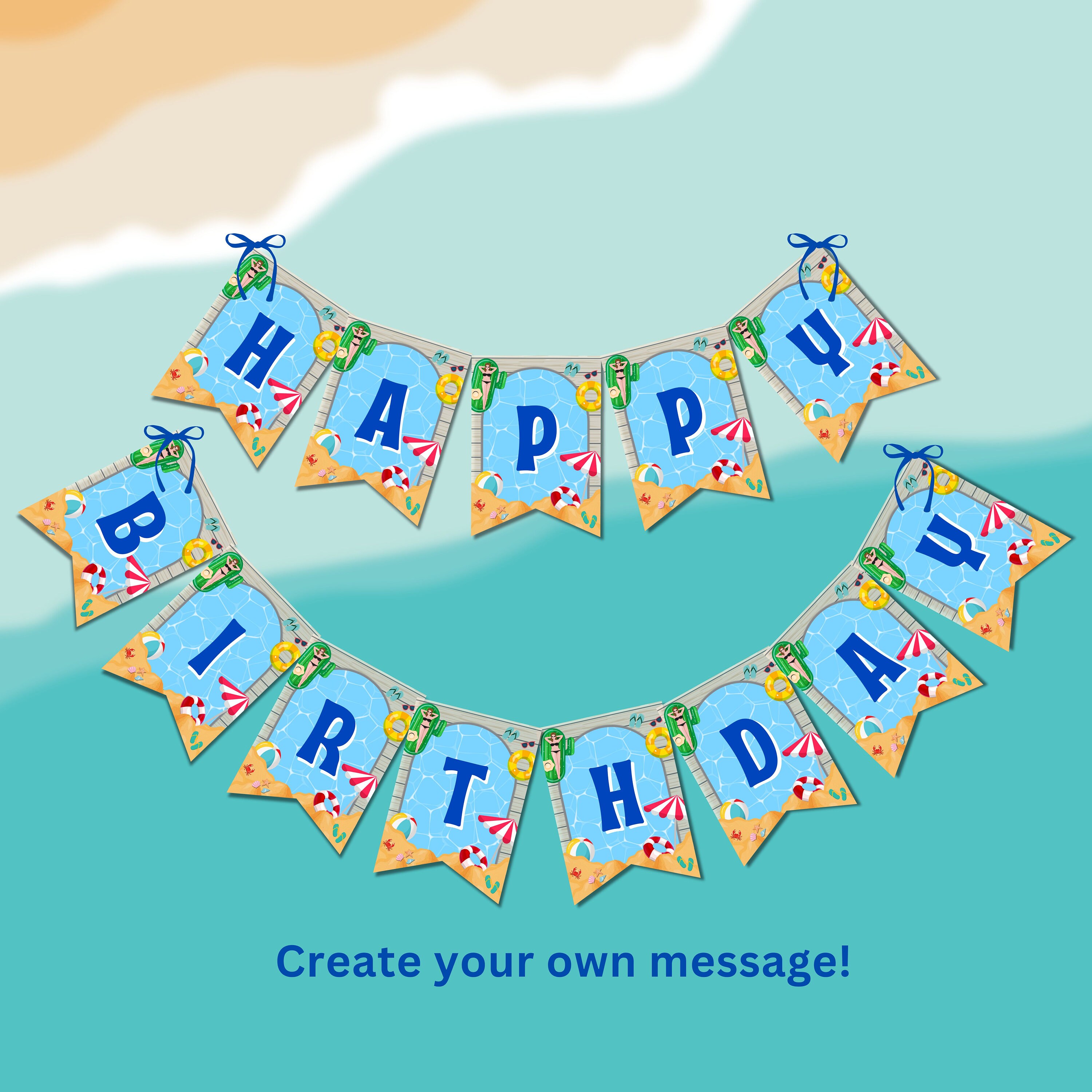 Tropical Pool Party Printable Banner Luau Decorations Hawaiian Summer ...