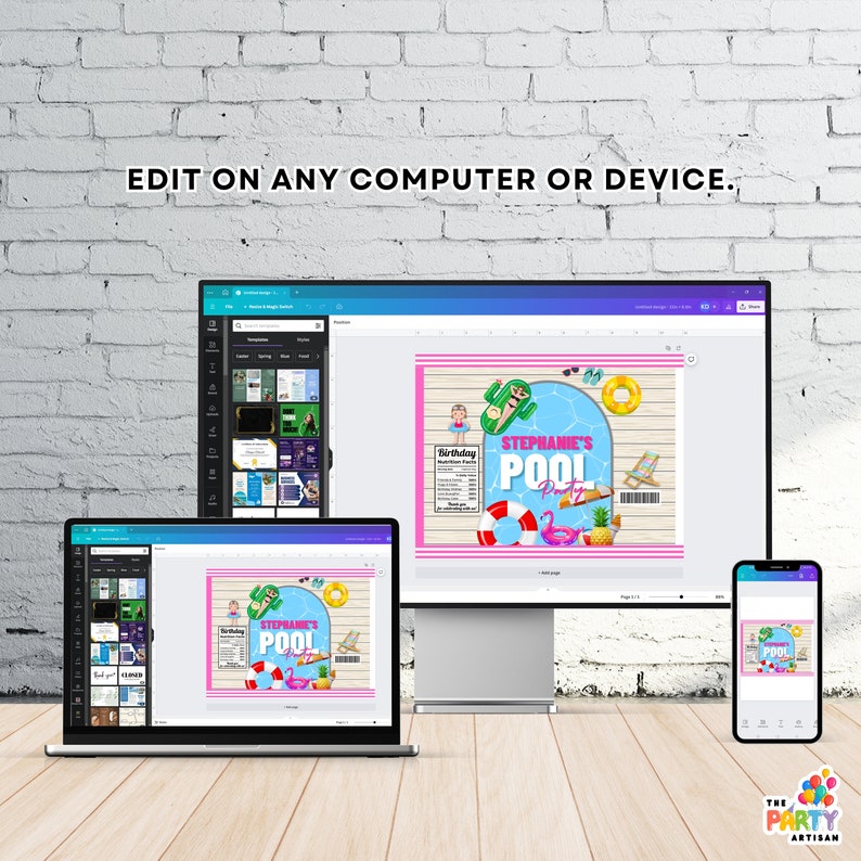 Editable Pool Party Chip Bag Wrapper Tropical Party Gender Neutral Summer Swim Party Chip Bag ...