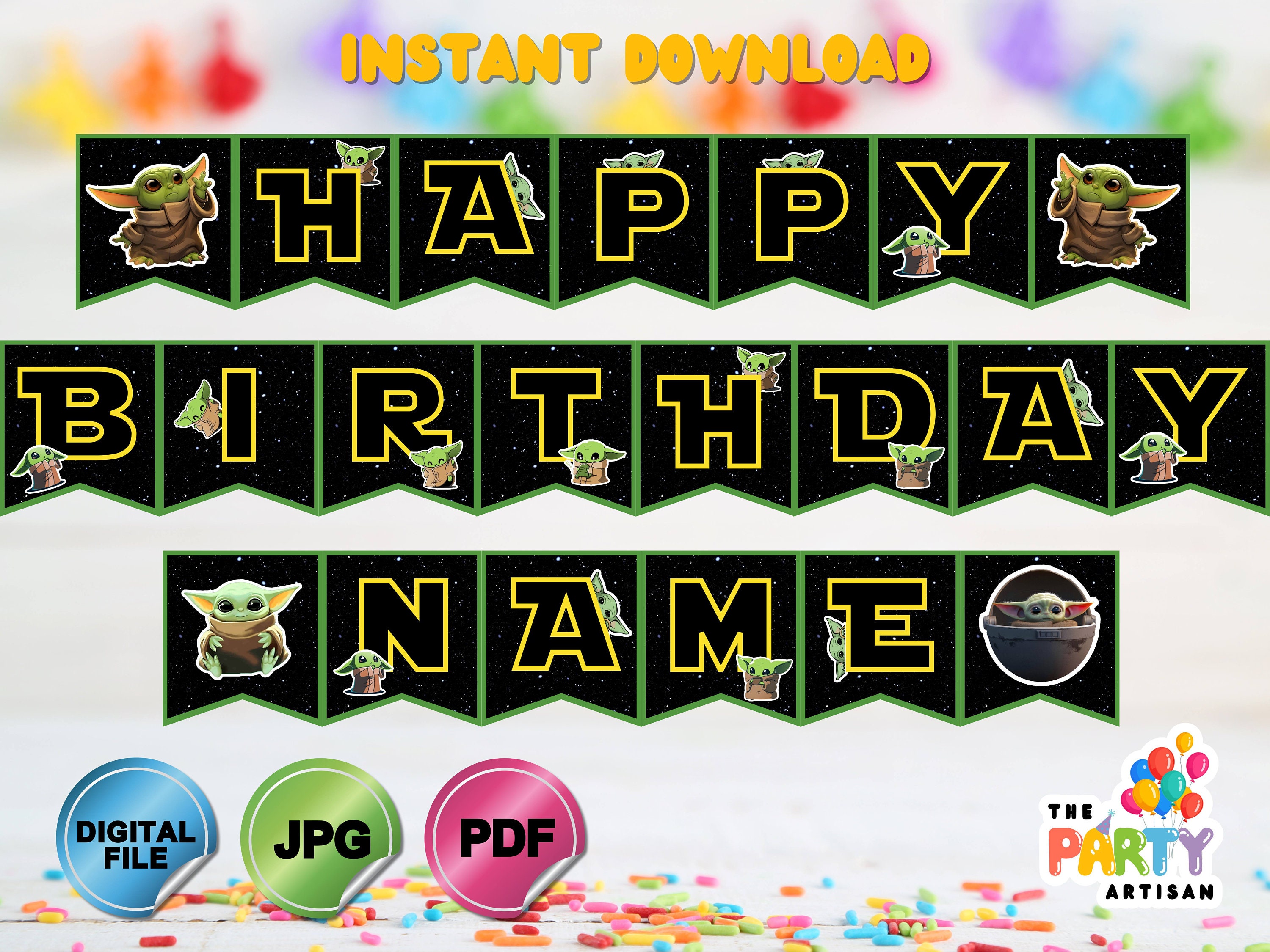 Printable Birthday Banner, Baby Yoda Party Decor, Printable Starwars ...