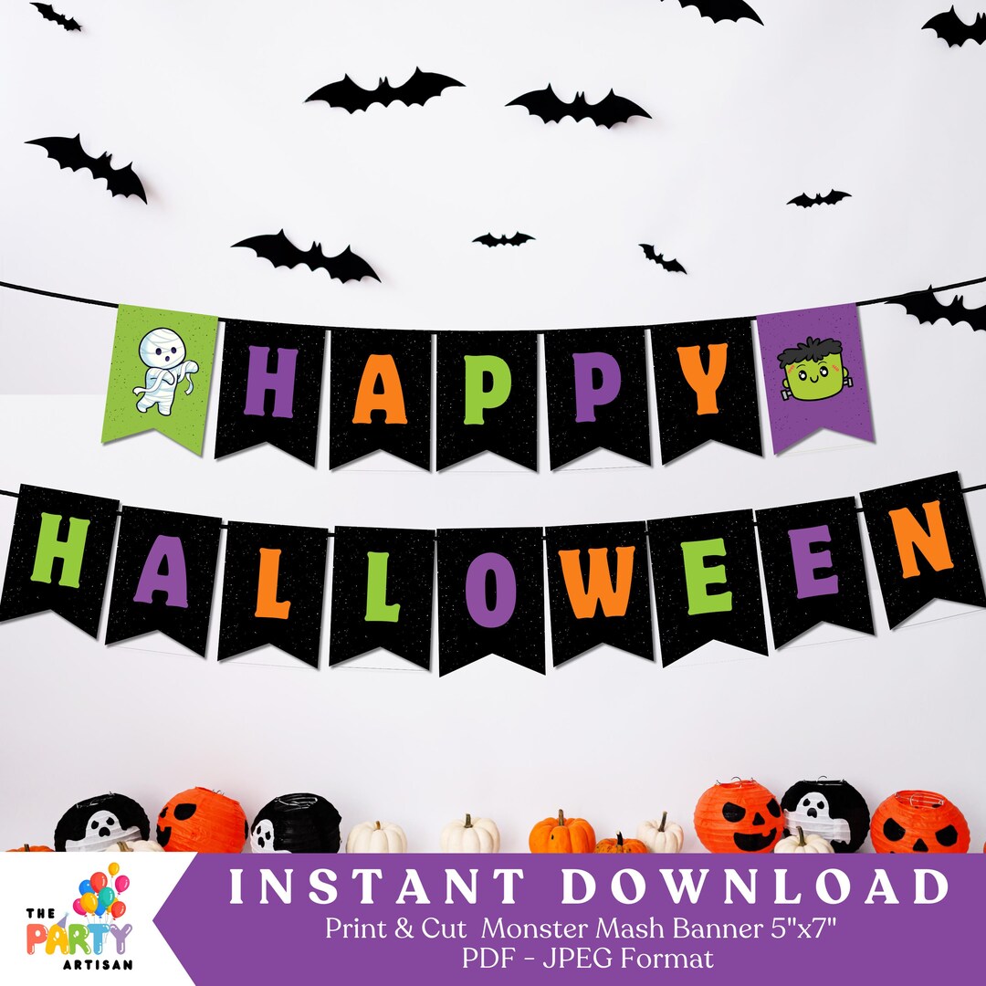 Monster Mash Halloween Banner, Happy Halloween Banner, Halloween Party ...