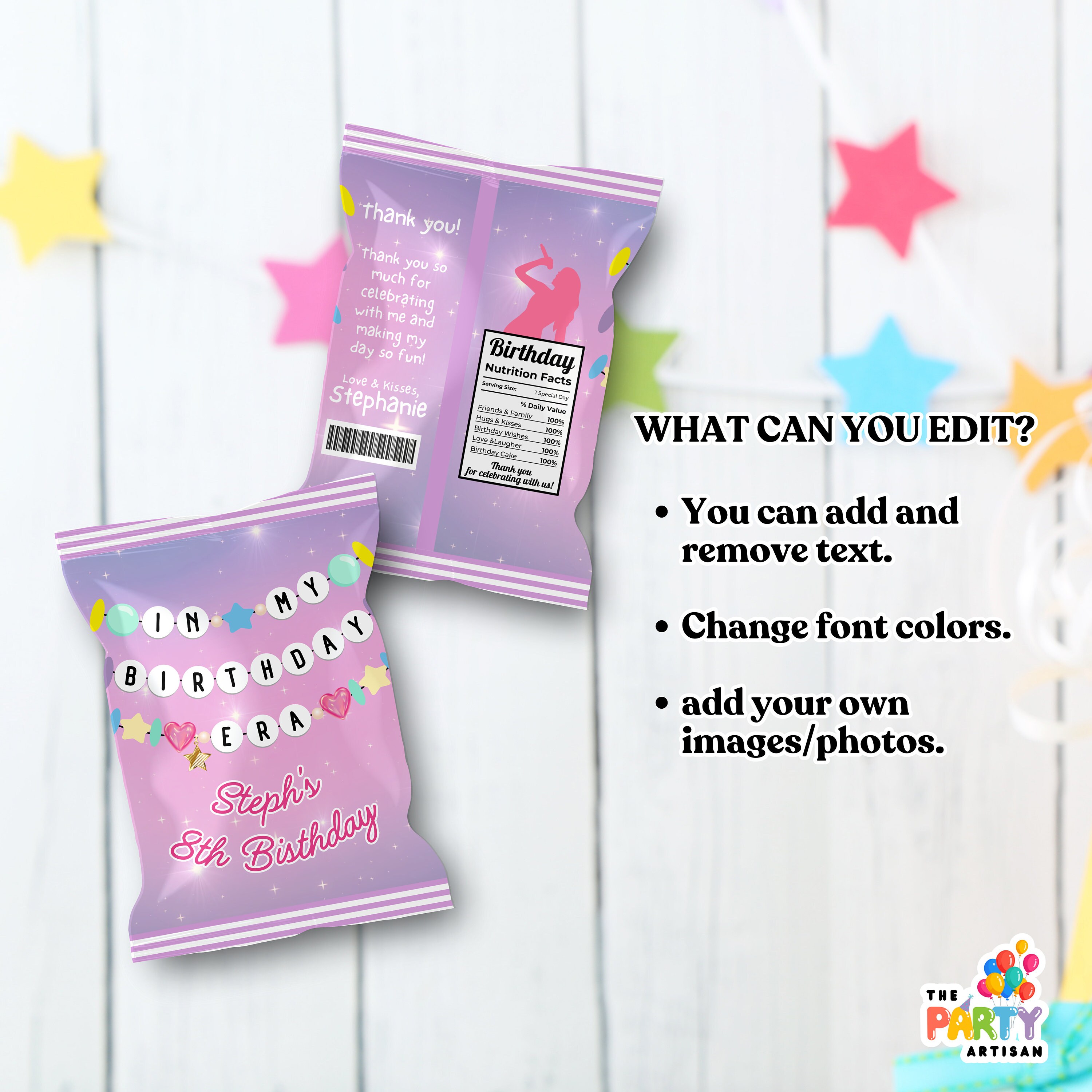 Birth-tay Chip Bag Labels, Chip Bag Label, Birthday Era Party Favors ...