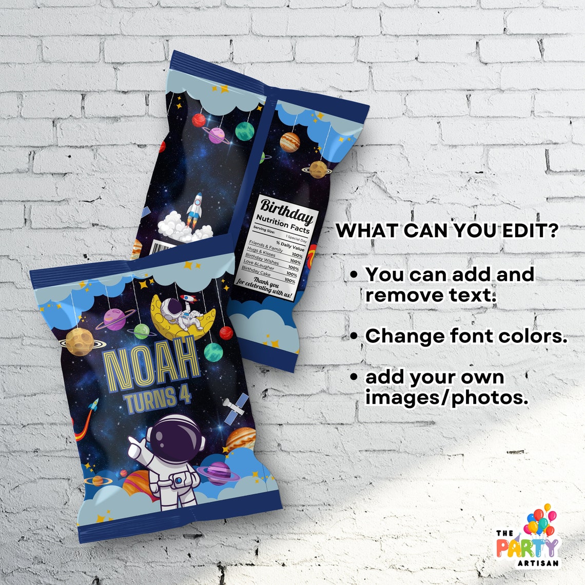 Editable Outer Space Chip Bag Labels, Galaxy Party Treats, Astronaut ...