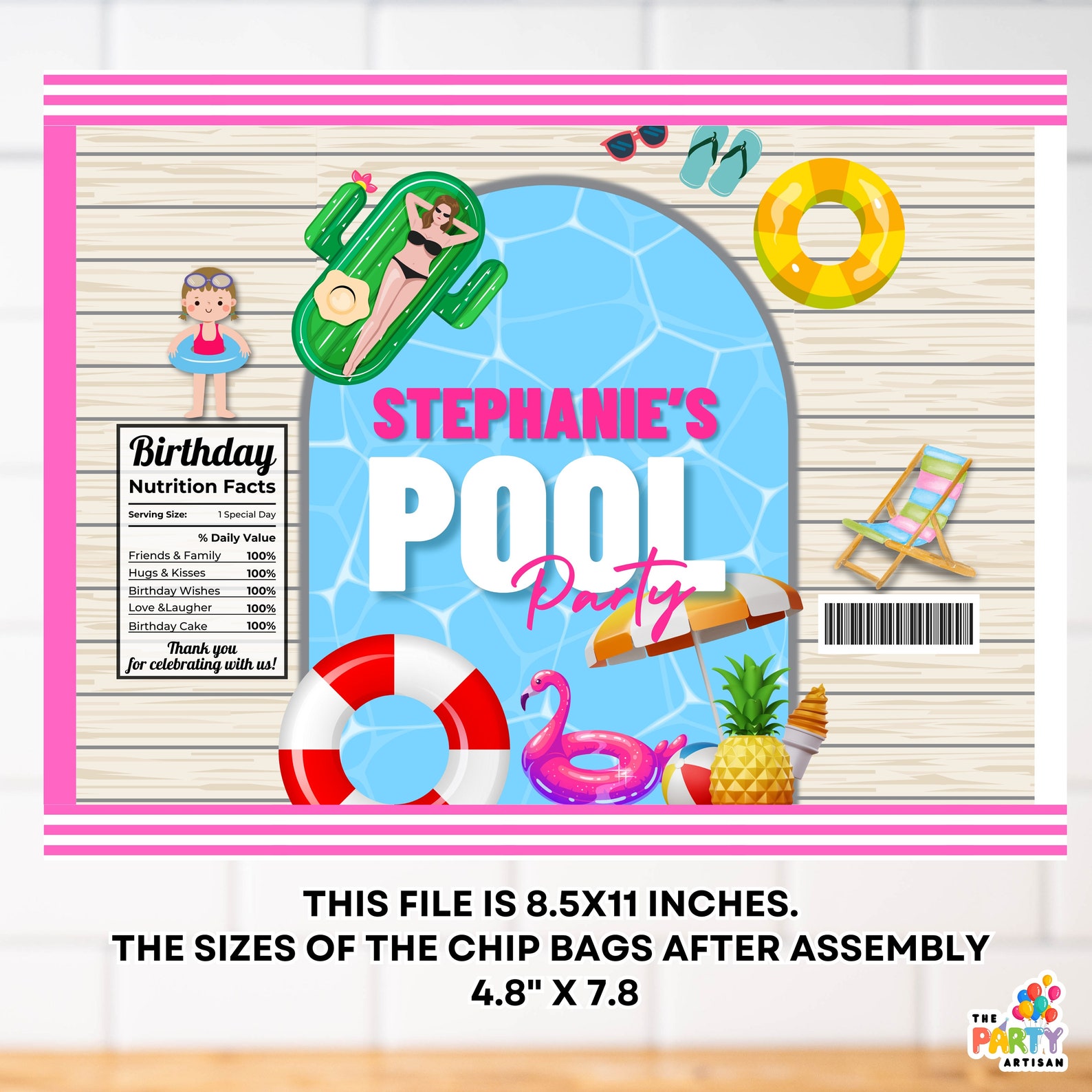 Editable Pool Party Chip Bag Wrapper Tropical Party Gender Neutral ...