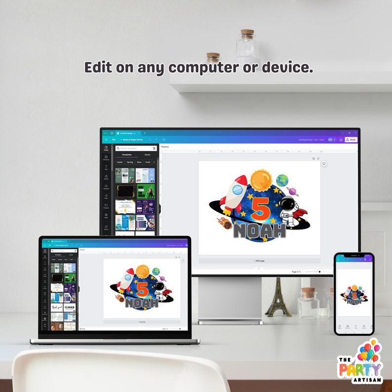 Outer Space Cake Topper, Editable Template, Name and Age, Astronaut ...