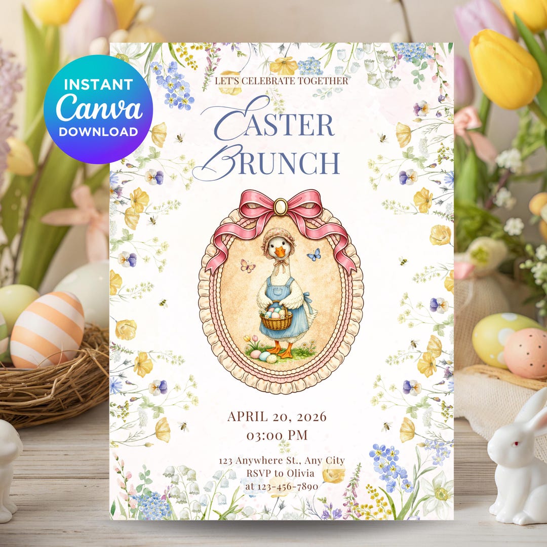 Vintage Spring Easter Egg Hunt Invitation Navy Blue, Easter Bunny Party ...