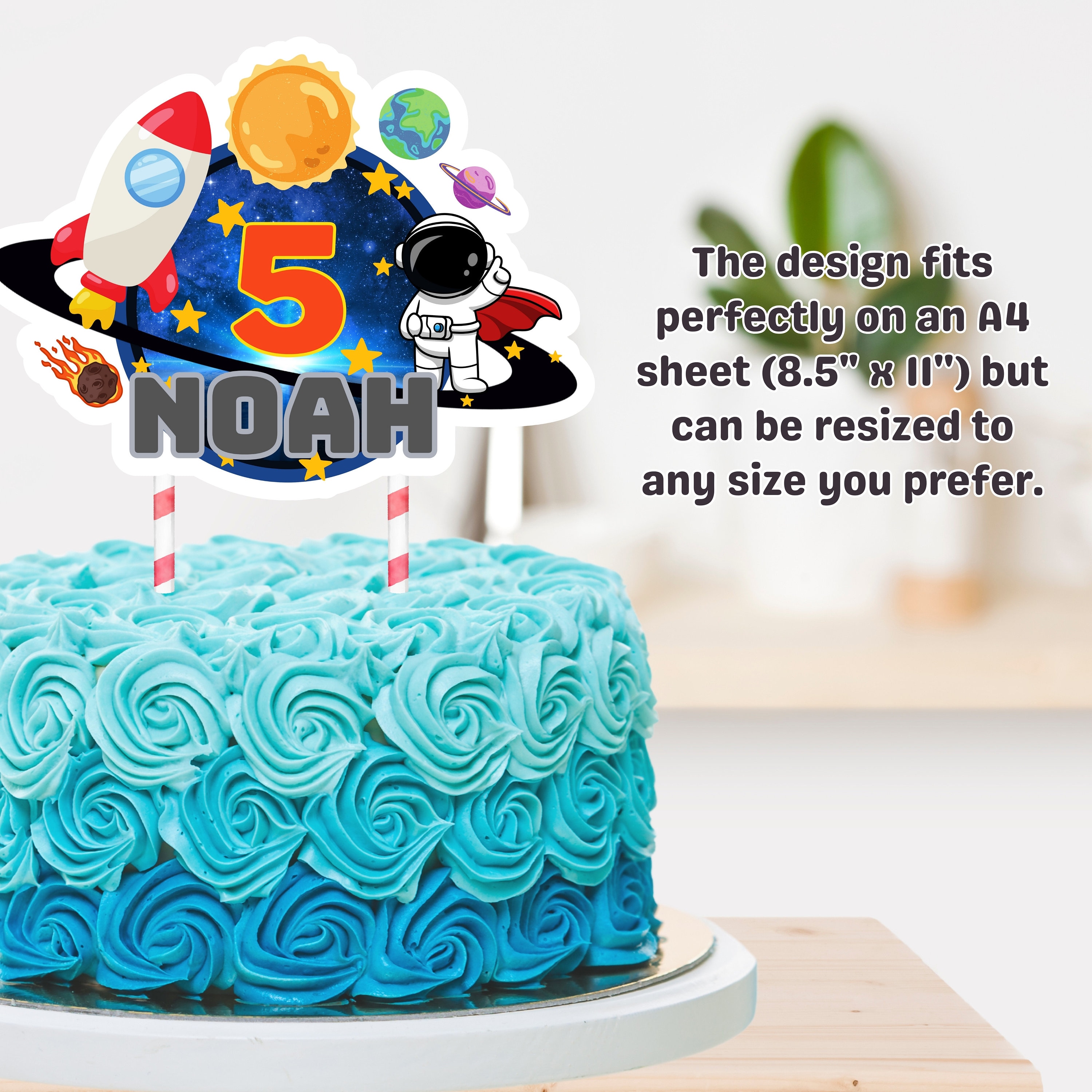 Outer Space Cake Topper, Editable Template, Name and Age, Astronaut ...