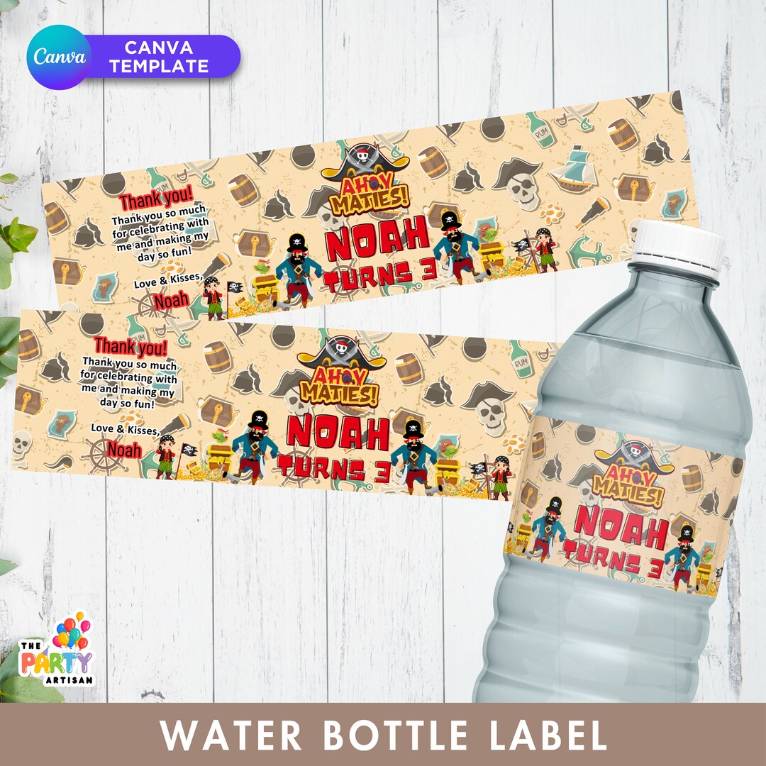 Pirate Theme Water Bottle Labels, Pirate Party Treats, Boy Birthday ...