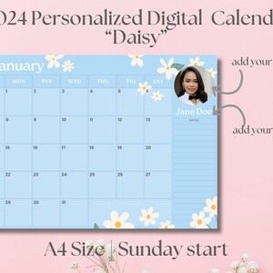 2024 Personalized Daisy Calendar 2024 Monthly Planner Landscape Monthly ...